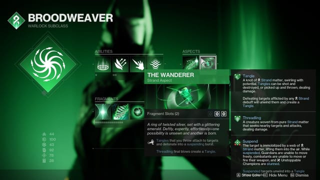 How to unlock the Wanderer Aspect for Strand Warlock in Destiny 2?