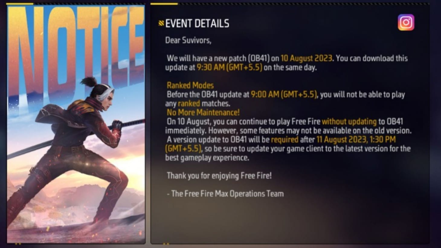 Free Fire MAX OB41 update, server status, features, and rewards