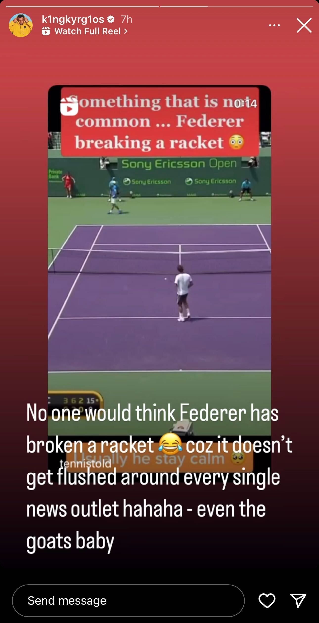 "No one would think Roger Federer has broken a racquet because it doesn ...