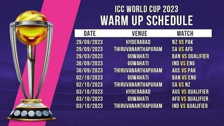 ICC Cricket World Cup 2023 Warm-Up Schedule & Time Table