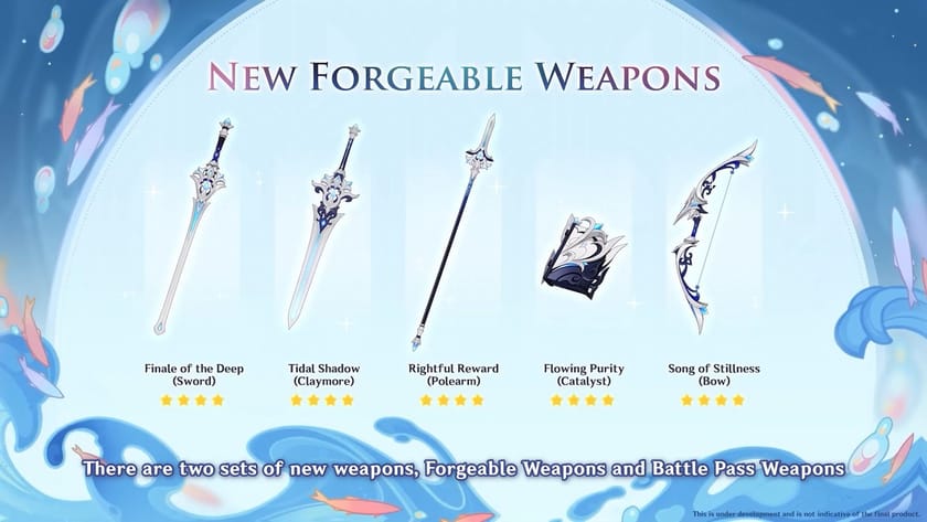 Genshin Impact Fontaine craftable weapons and their stats