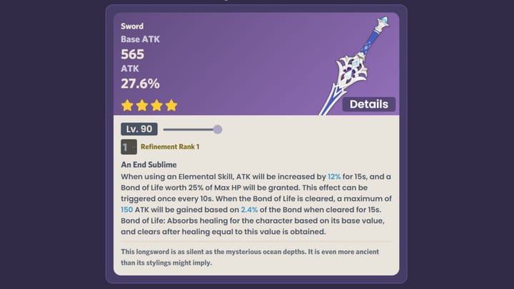 Genshin Impact Fontaine craftable weapons and their stats