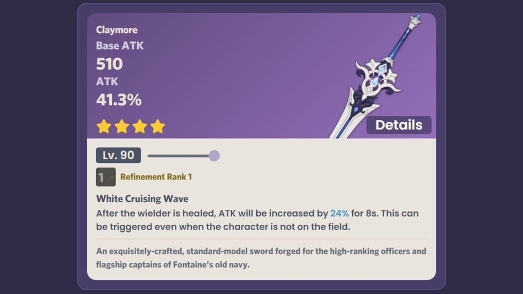 Genshin Impact Fontaine craftable weapons and their stats