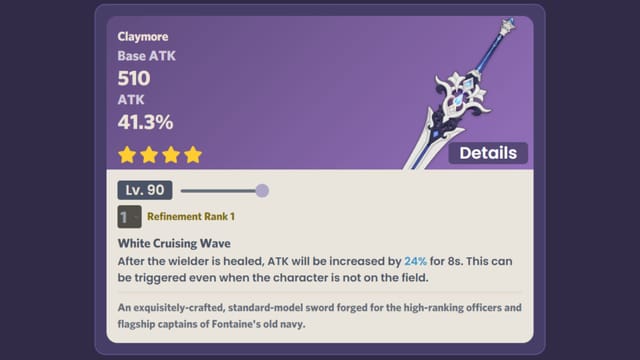 Genshin Impact Fontaine craftable weapons and their stats