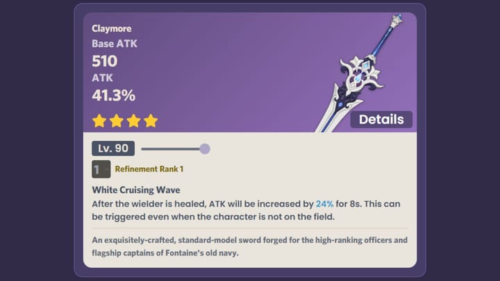 Genshin Impact Fontaine craftable weapons and their stats