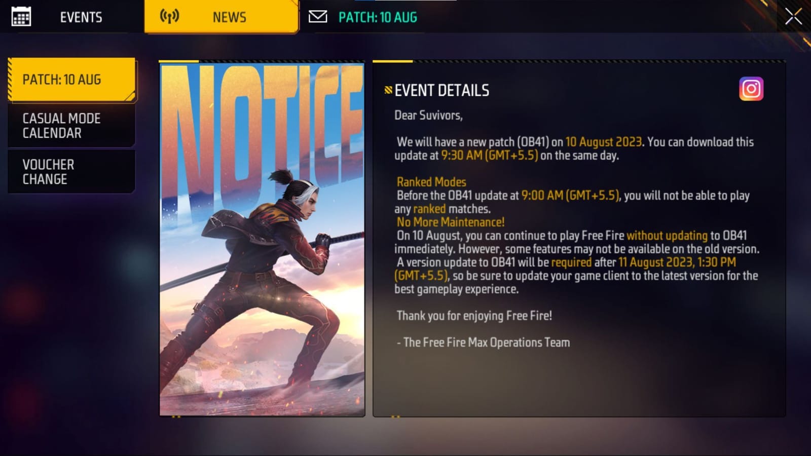 Free Fire OB41 update release time for Indian server announced (MAX ...