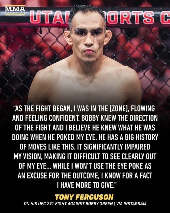 Bobby Green eye poke: Bobby Green gives fitting reply to Tony Ferguson ...