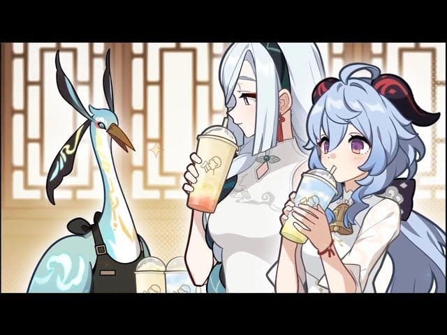 Genshin Impact x HeyTea collab: Ganyu and Shenhe promo arts, stickers ...