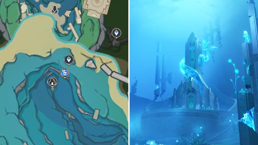 Underwater cavern locations on Genshin Impact Fontaine map