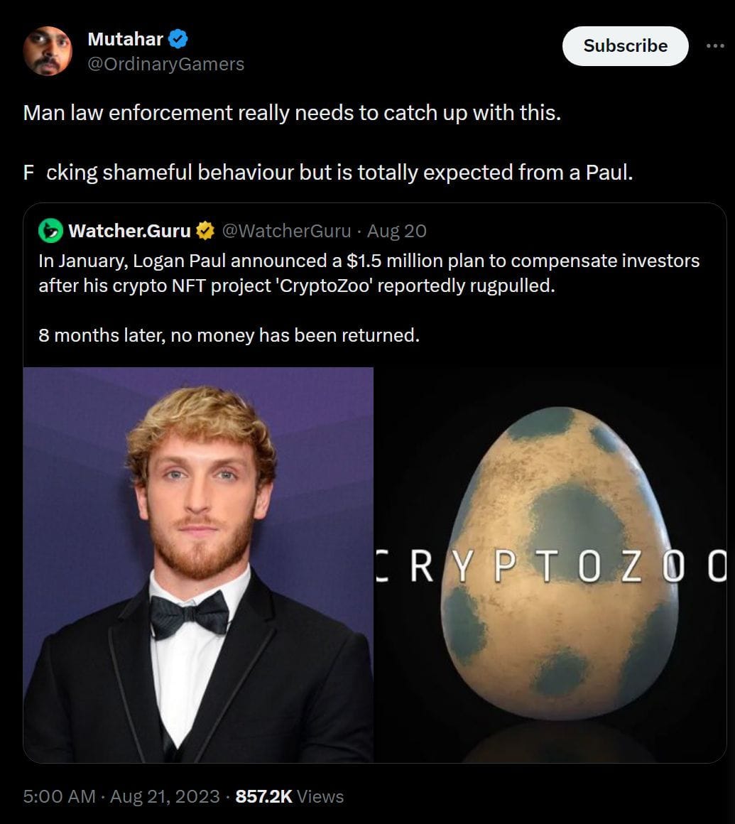 "Shameful behavior": Logan Paul faces backlash for not compensating victims of Cryptozoo eight ...