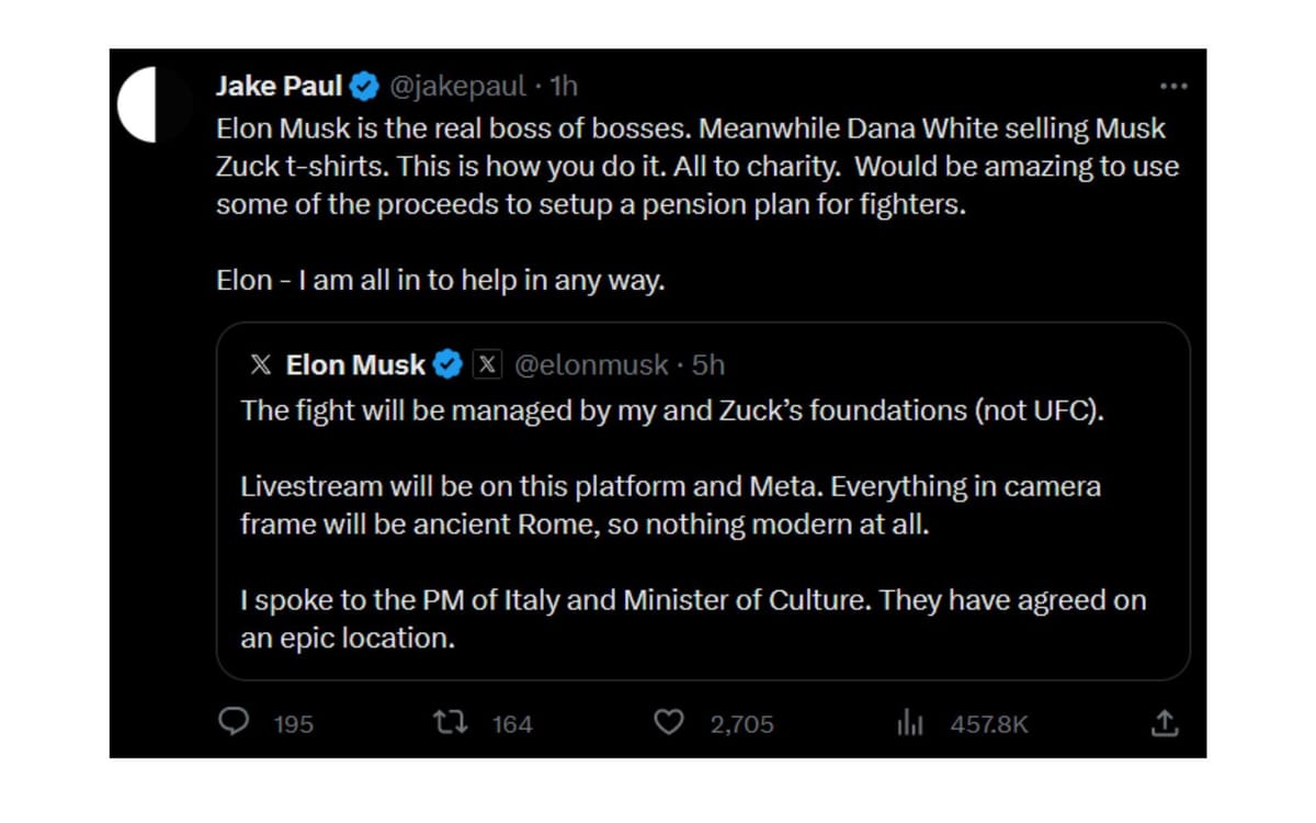 Elon Musk vs. Mark Zuckerberg: "Meanwhile Dana White selling Musk Zuck ...