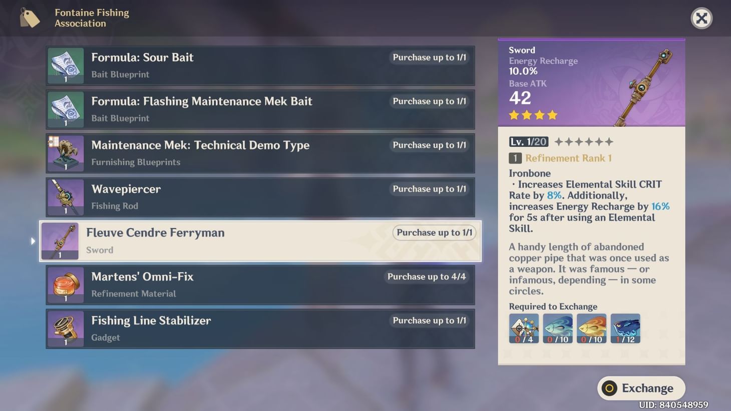 Fleuve Cendre Ferryman fishing locations in Genshin Impact