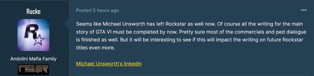 GTA 5 writer and Vice President of Writing for Rockstar Games seemingly ...