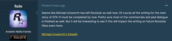 GTA 5 writer and Vice President of Writing for Rockstar Games seemingly ...