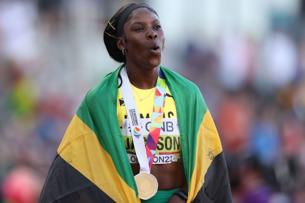 Shericka Jackson arrives in Budapest for the 2023 World Athletics ...