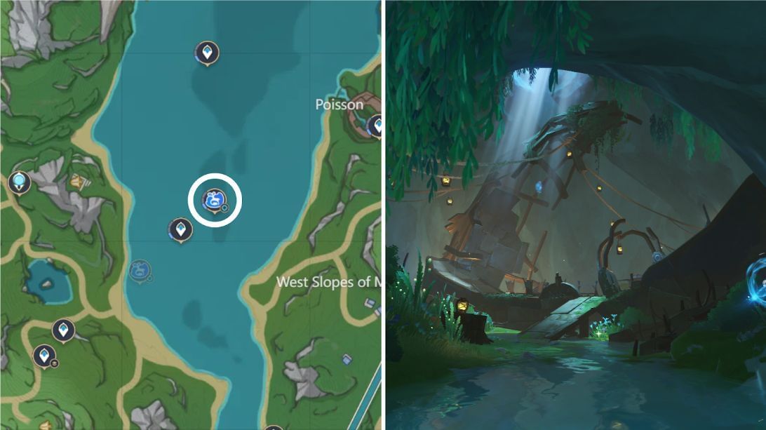 Underwater cavern locations on Genshin Impact Fontaine map