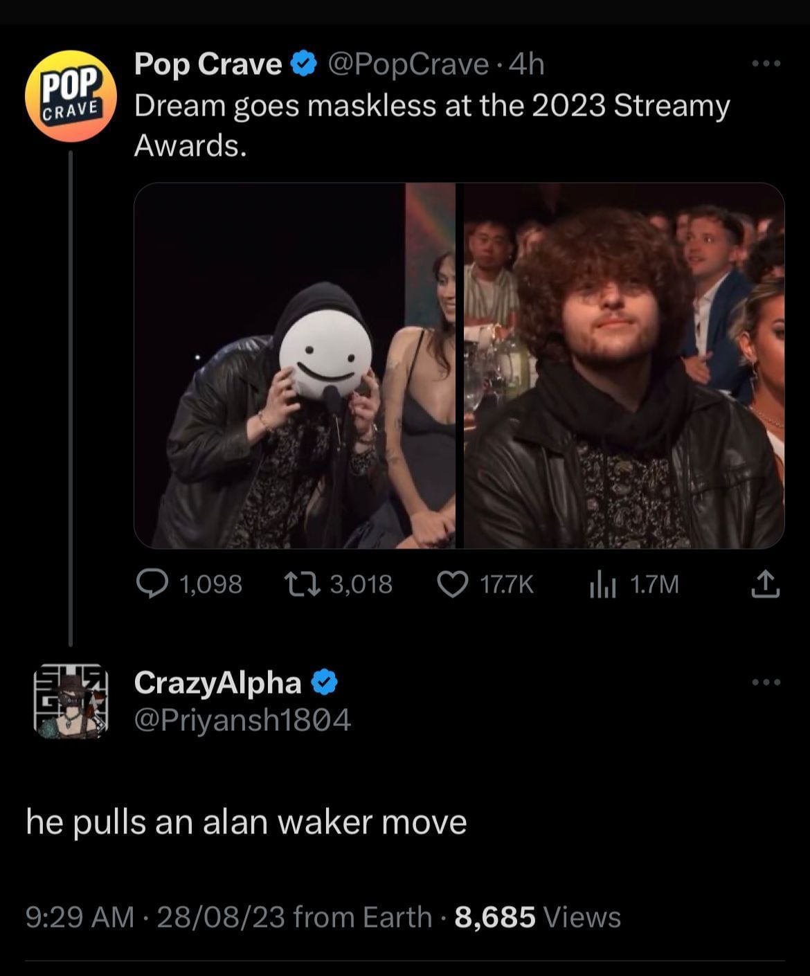 "He pulls an Alan Walker move" - Fans go gaga after Dream takes off his ...