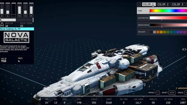 Starfield racecar spaceship build guide: Parts, colors, and more
