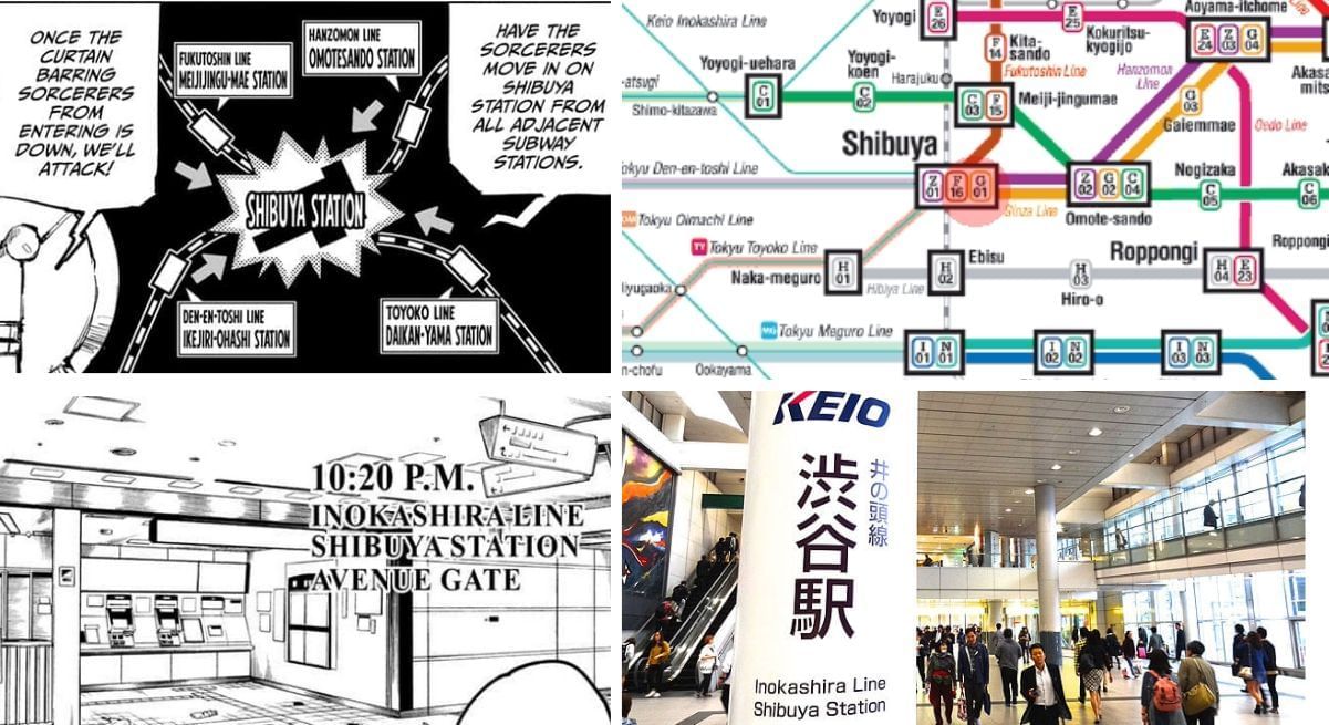 The locations of Jujutsu Kaisen's Shibuya arc: The layout of Shibuya ...