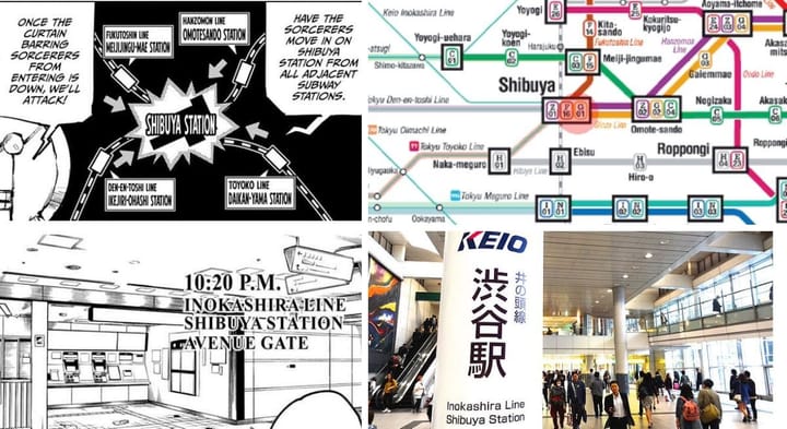 The locations of Jujutsu Kaisen's Shibuya arc: The layout of Shibuya ...