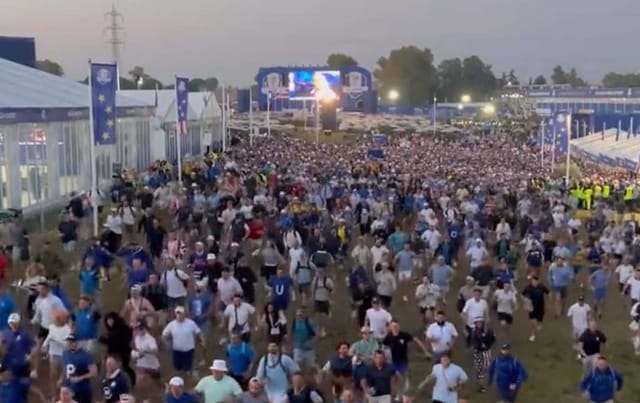 Watch: Massive crowd race to the first tee at Marco Simone for 2023 ...