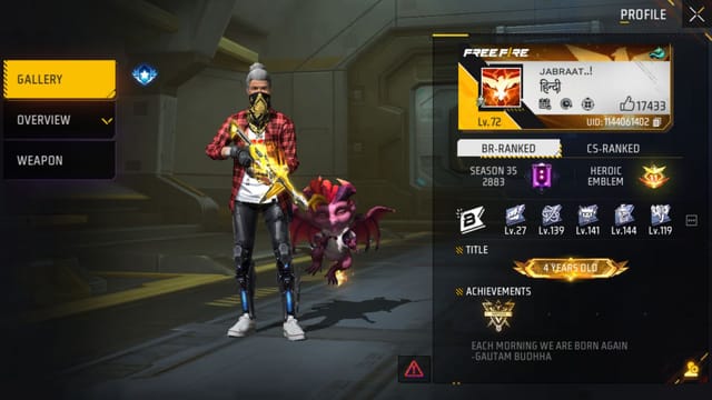 Jabraat Gaming’s Free Fire ID, stats, rank, guild, and more