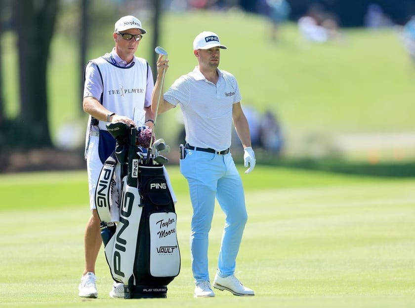 Who is Taylor Moore's caddie, Chris Tichenor?