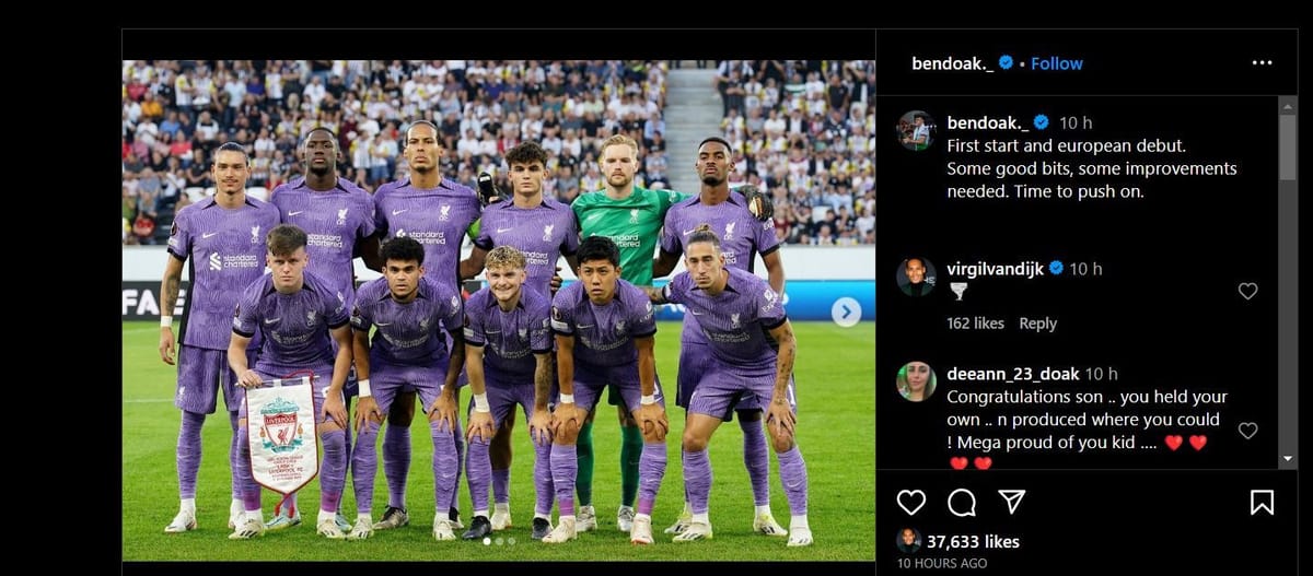 Virgil van Dijk reacts to Ben Doak making first Liverpool start in LASK win