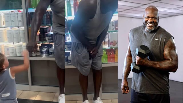 A young fan steals the show as he takes down Shaquille O'Neal at the gym