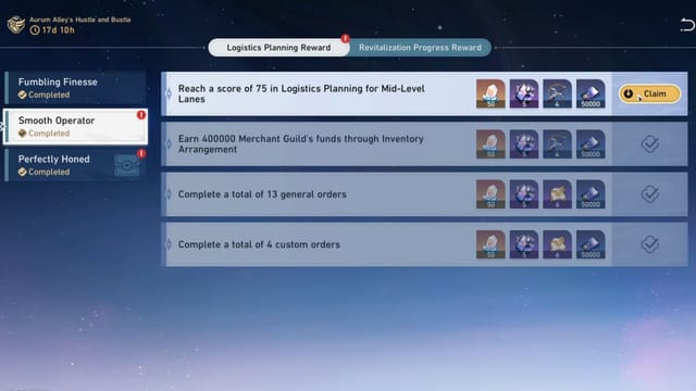 Honkai Star Rail Logistics Planning: Mid-level scores 45, 75, 90 guide