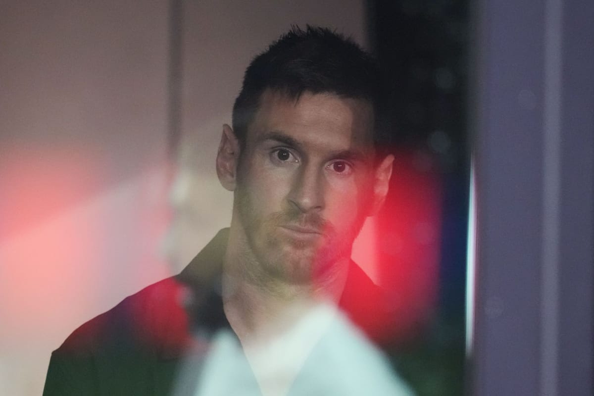 Lionel Messi watches on from the stands as Tomas Aviles' last-gasp ...