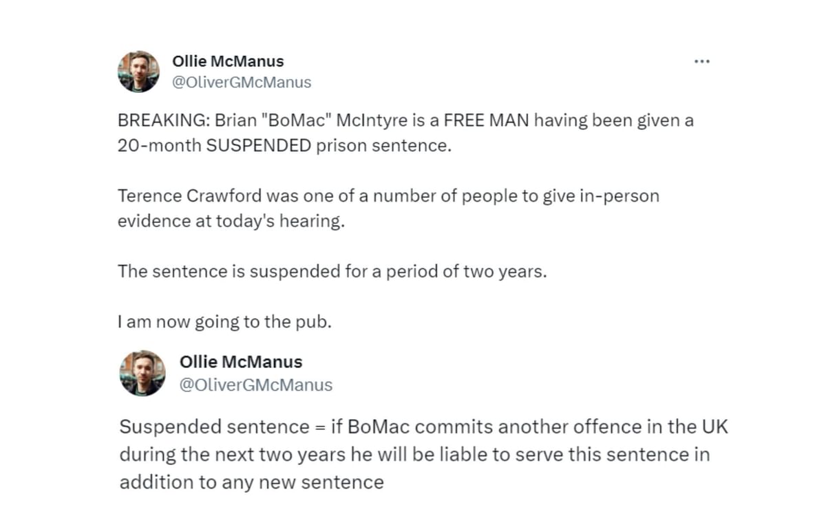 Terence Crawford's trainer Brian McIntyre walks away a free man despite ...
