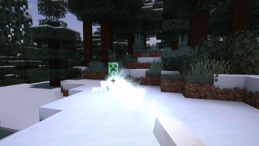 Minecraft player creates a Frostbite spell animation to freeze enemies