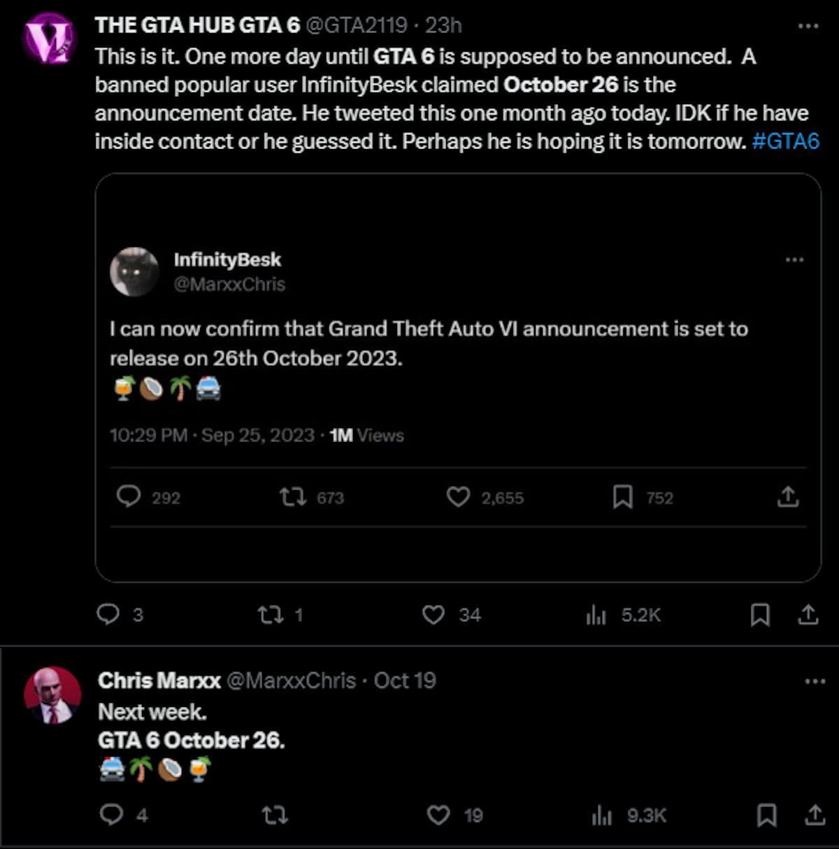 Fans expect GTA 6 announcement to happen today, October 26, 2023