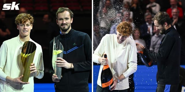 WATCH: Daniil Medvedev soaks Jannik Sinner in champagne following 2023 Vienna Open loss