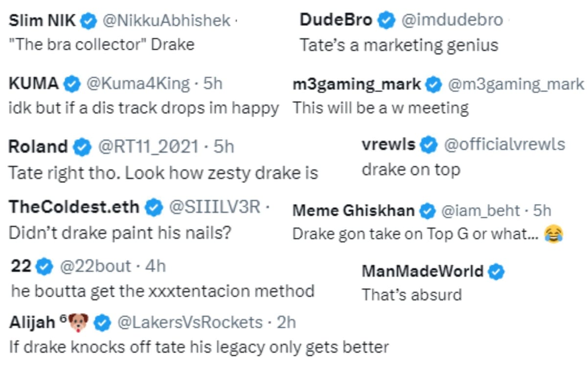 Drake's two-word retort after Andrew Tate disrespects Canada unfolds ...