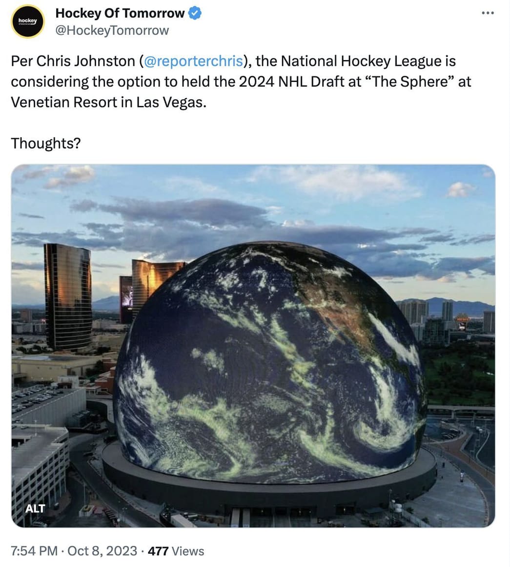 2024 NHL Draft to be held at $2.3 billion location The Sphere, Las ...