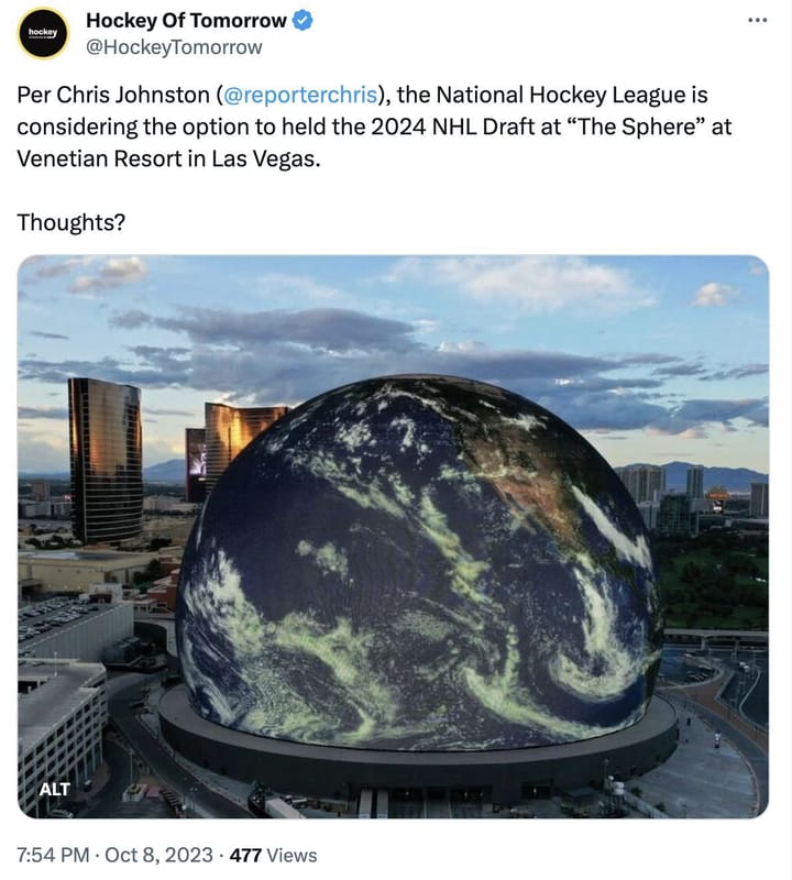 2024 NHL Draft to be held at $2.3 billion location The Sphere, Las ...