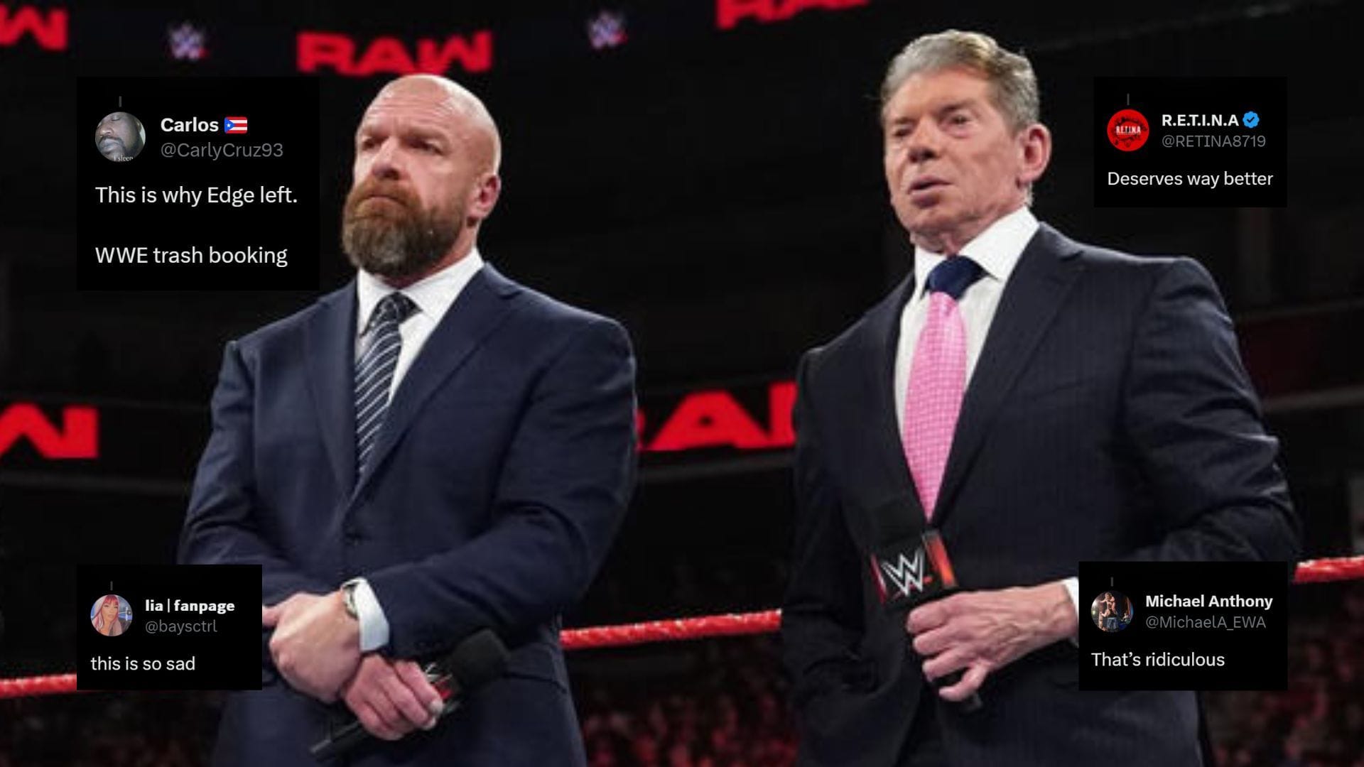 "Bring Vince McMahon back for main roster," "Triple H has fumbled ...