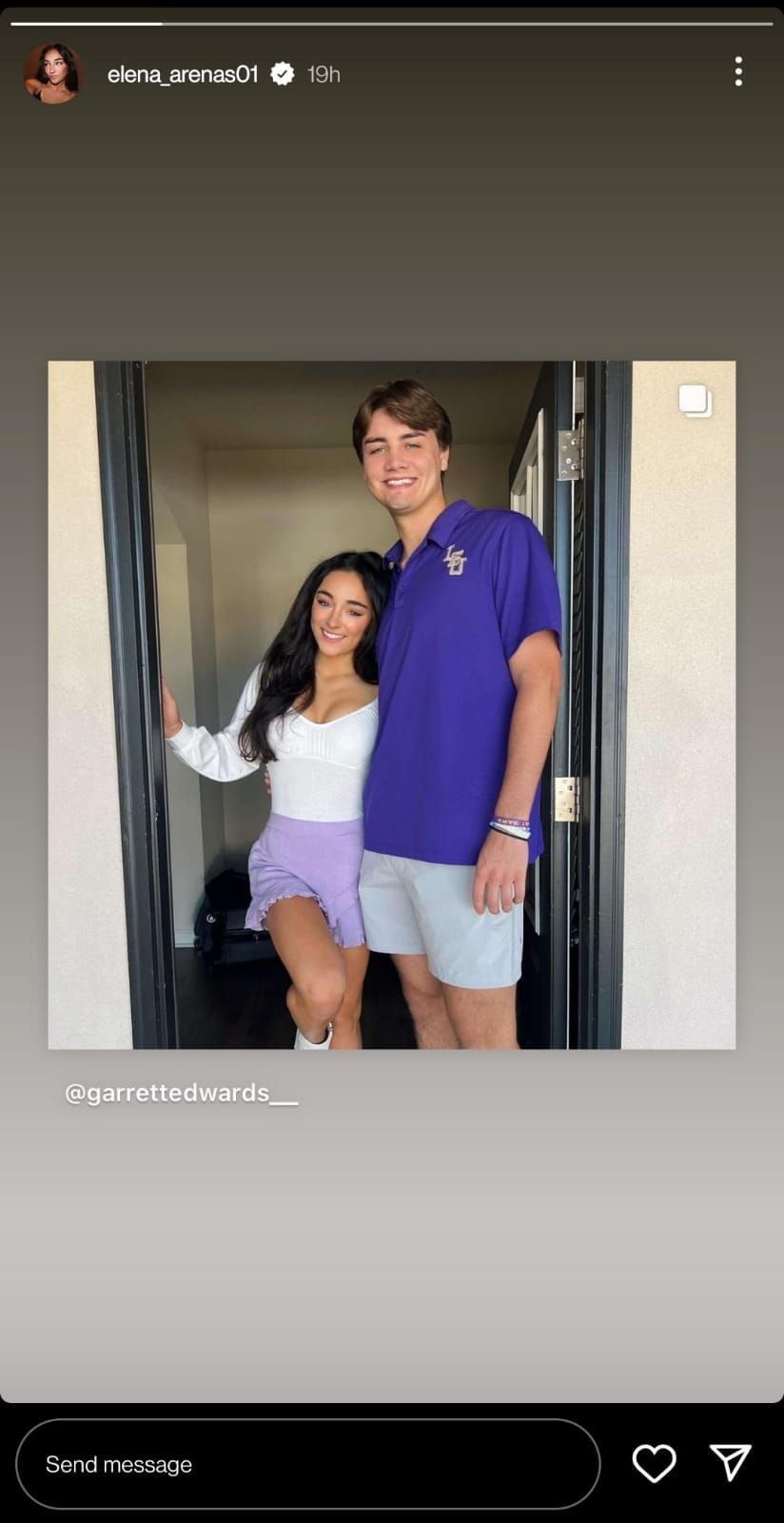 Elena Arenas and boyfriend Garrett Edwards attend NCAA football match ...