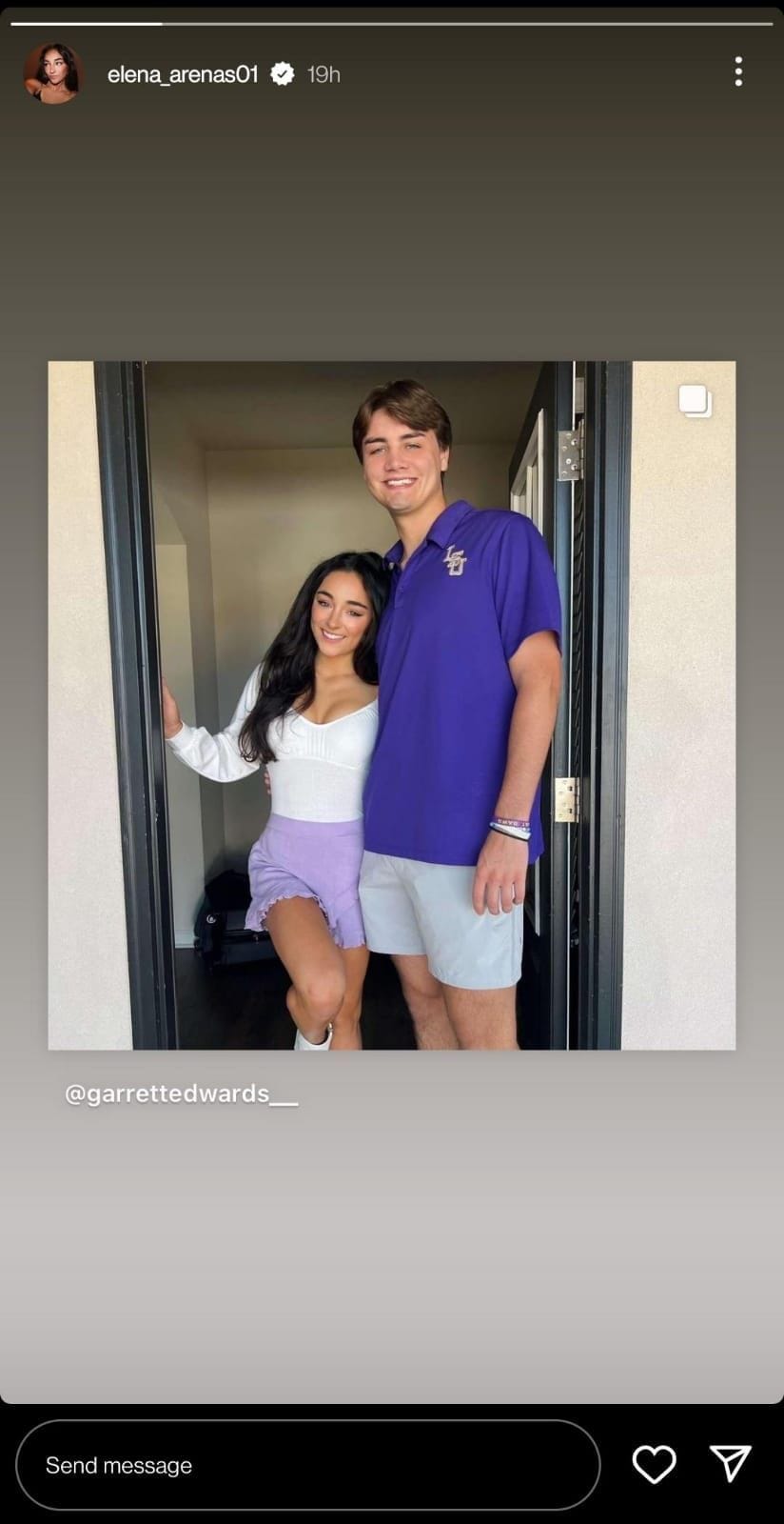 Elena Arenas and boyfriend Garrett Edwards attend NCAA football match ...