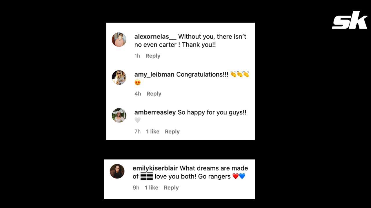 Evan Carter's wife Kaylen beaming with pride after Rangers seal World ...