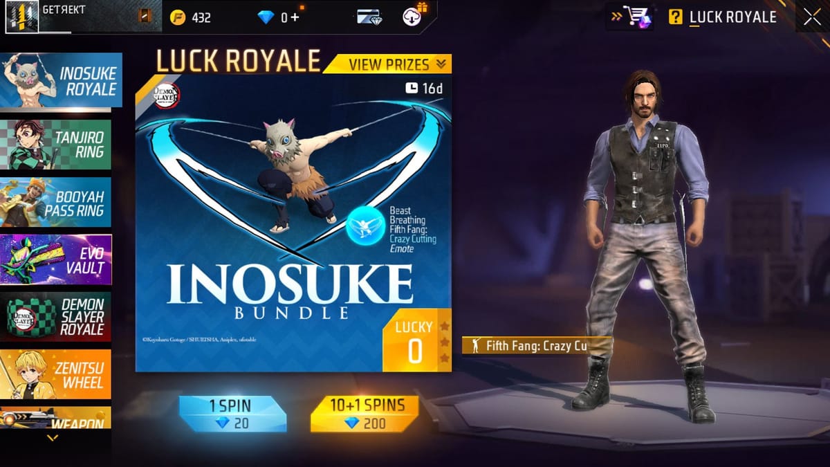 Free Fire Inosuke Royale event guide: Get Inosuke Bundle, Crazy Cutting ...