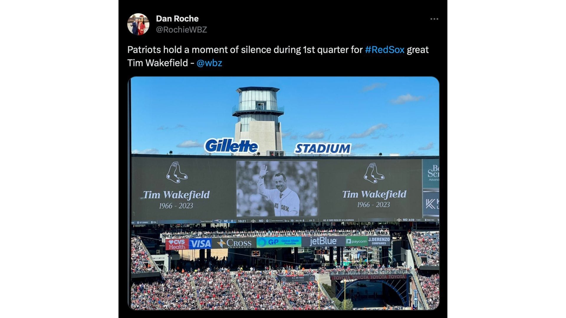 New England Patriots honor Tim Wakefield at Gillette Stadium, hold ...