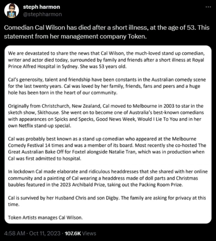 Who was Cal Wilson married to? All about her family as beloved New ...