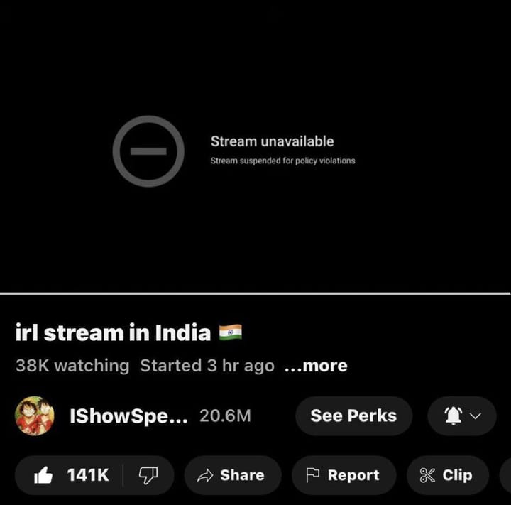 "L series": Fans react after IShowSpeed's India stream was allegedly struck for copyright ...