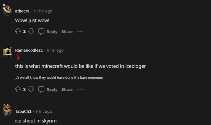 Minecraft player creates a Frostbite spell animation to freeze enemies