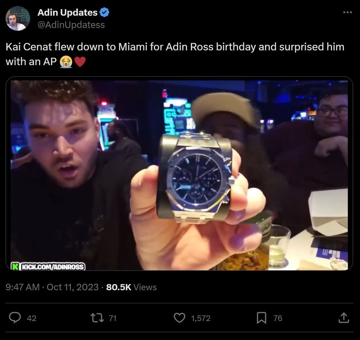 "I really don't know what to say" - Adin Ross freaks out after Kai Cenat gifts him two Audemars ...