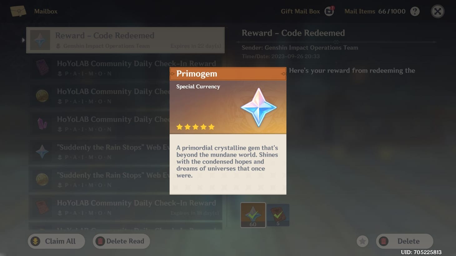 Genshin Impact redeem codes for October 2023