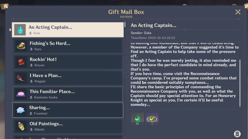 Genshin Impact Eula Birthday 2023: Mail, in-game gifts, and official arts